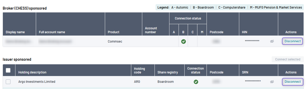 Connect Share Registries – Class Support