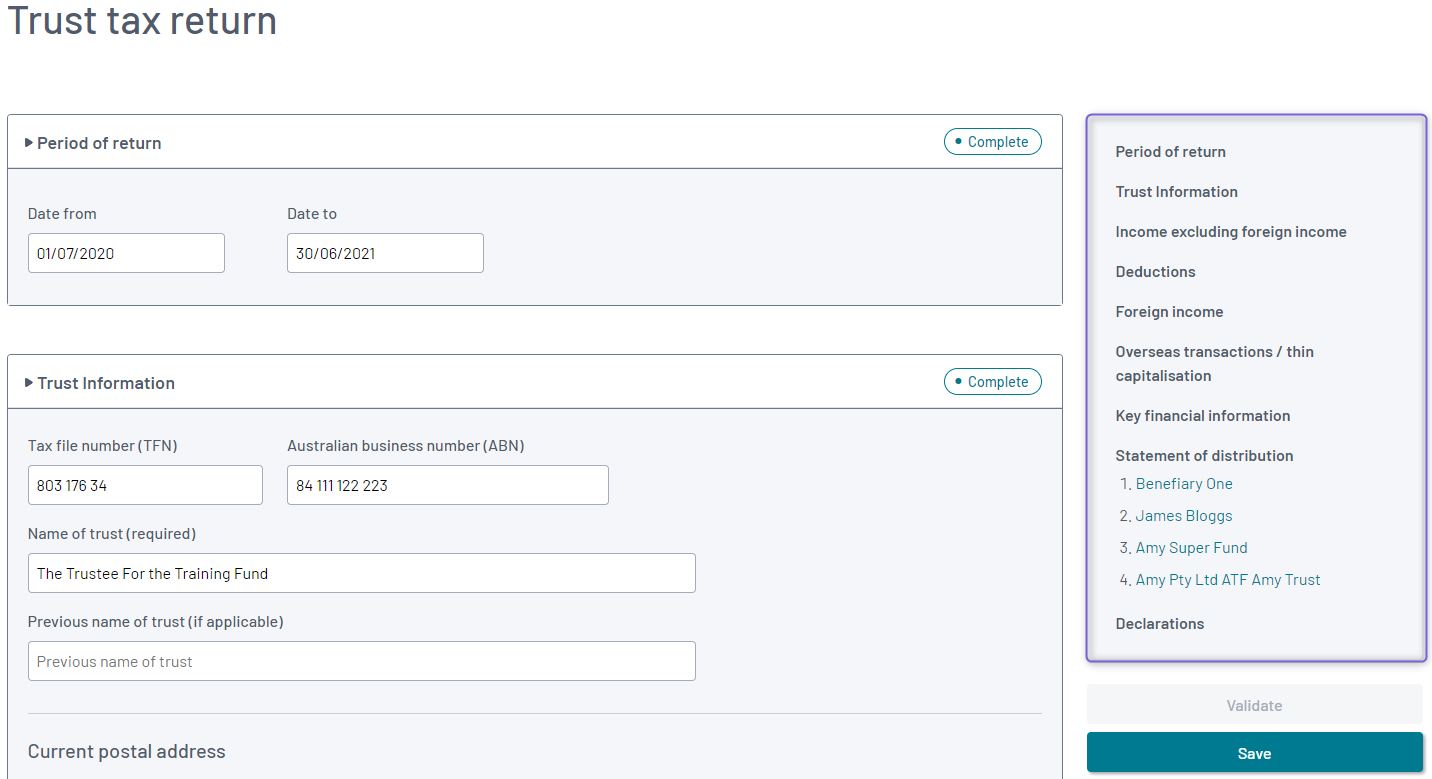 Generate a Trust Tax Return – Class Support