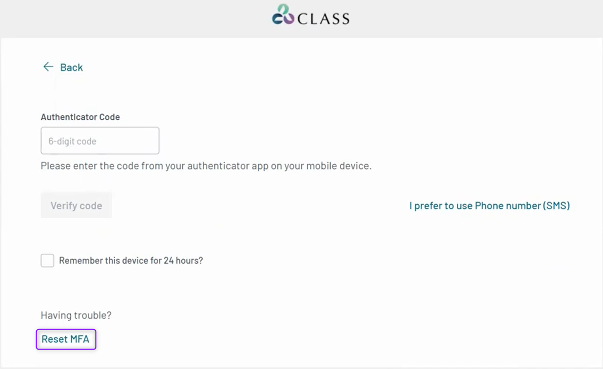 Resetting Multi-Factor Authentication – Class Support