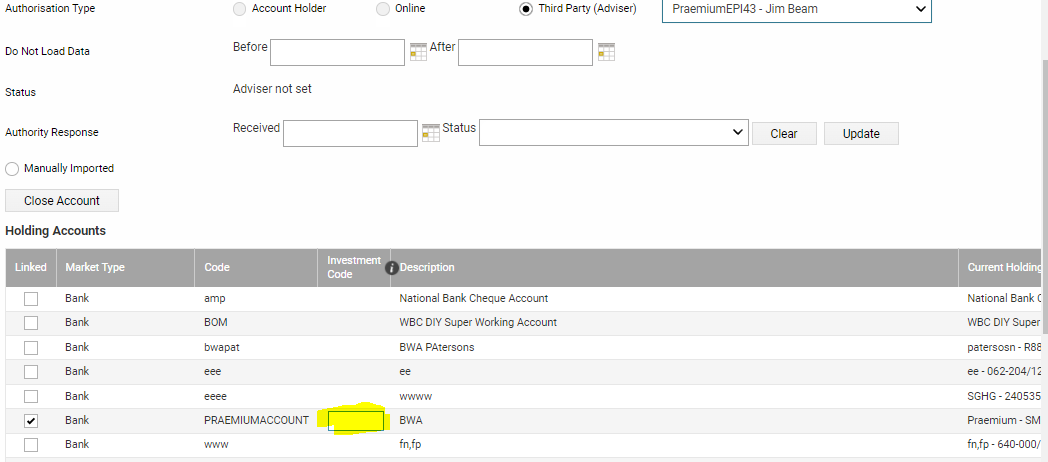 Updating an inactive Praemium account to the New Praemium EPI 4.3 feed ...